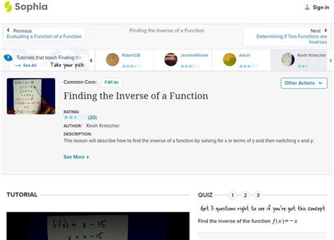Sophia Finding The Inverse Of A Function Lesson 2 Instructional Video For 9th 10th Grade