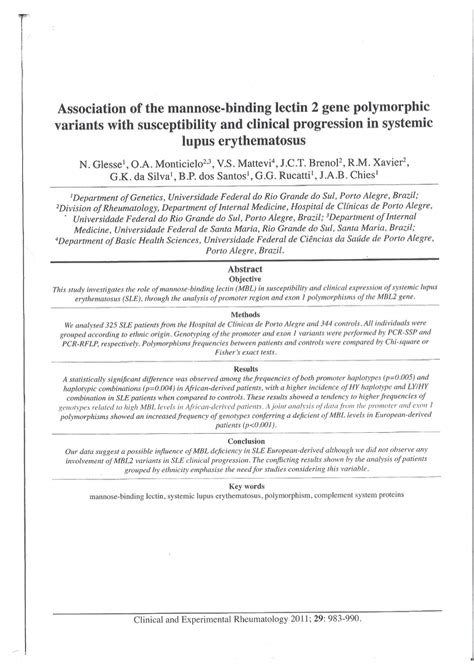 Pdf Association Of Mannose Binding Lectin 2 Gene Polymorphic Variants With Susceptibility And