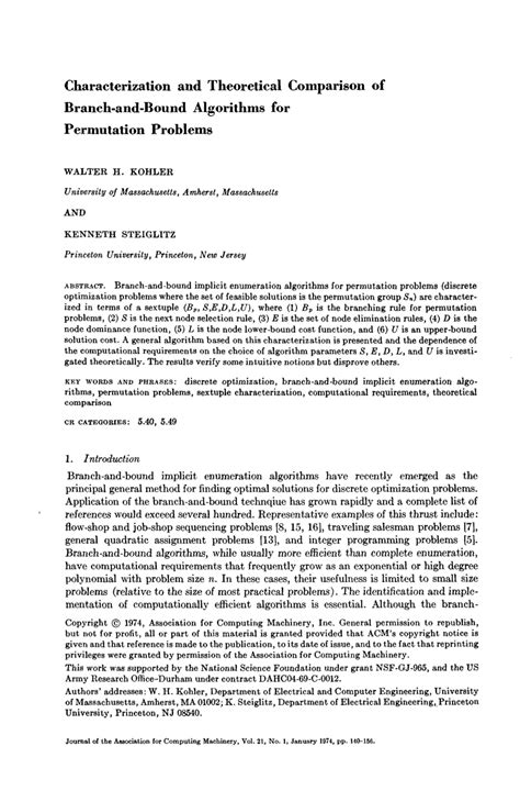 Pdf Characterization And Theoretical Comparison Of Branch And Bound Algorithms For Permutation