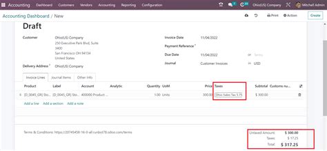 ohio usa sales tax calculation within the odoo 16 accounting