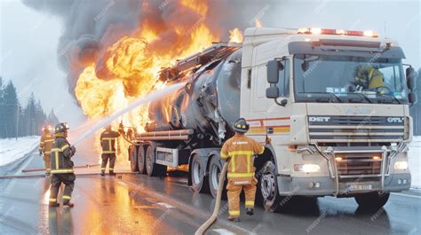 Dramatic Firefighters Battling Massive Tanker Truck Blaze After