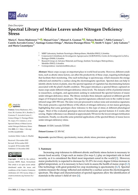 Pdf Spectral Library Of Maize Leaves Under Nitrogen Deficiency Stress