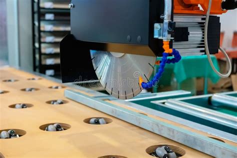 Automatic Cnc Bridge Saw Router Cutting Profiling System Stock Image Image Of Workshop