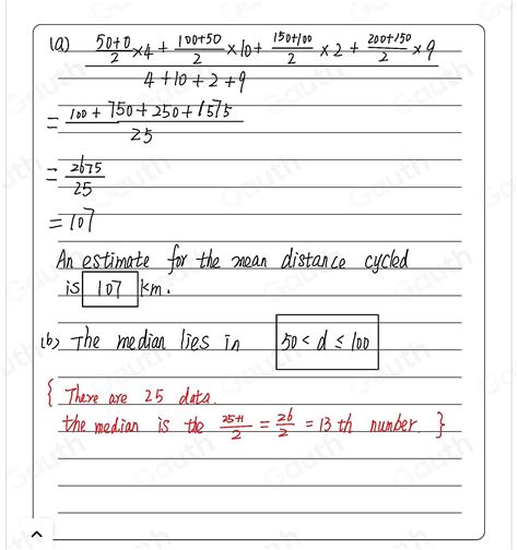 Solved Bookwork Code Allowed Table Below Shows Information About The Distances Cycled By The