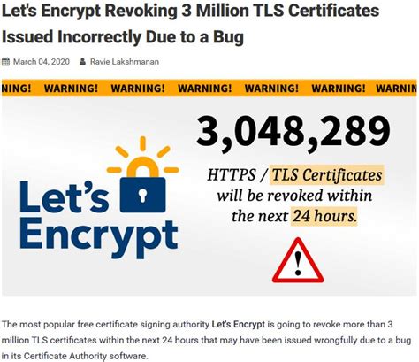 Let S Encrypt Revoking 3 Million TLS Certificates Issued Incorrectly