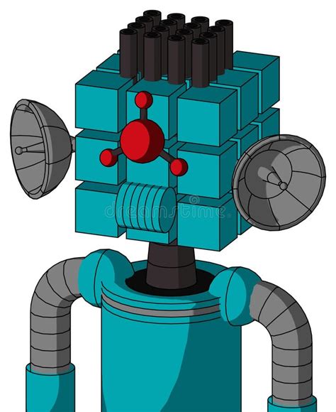 Blue Robot With Cube Head And Speakers Mouth And Cyclops Compound Eyes