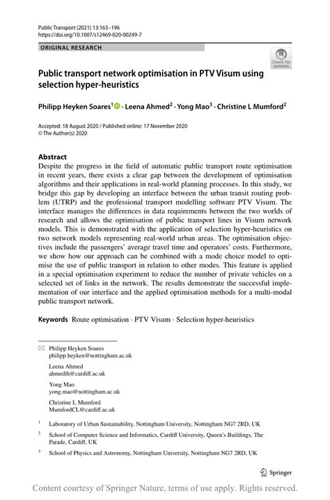 pdf public transport network optimisation in ptv visum using selection hyper heuristics