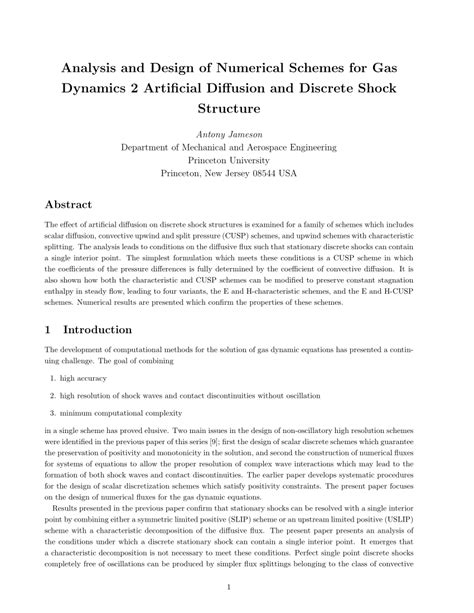 Pdf Analysis And Design Of Numerical Schemes For Gas Dynamics 2 Artificial Diffusion And