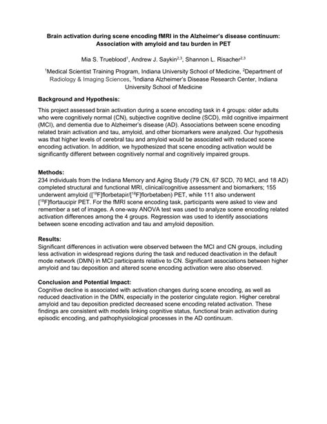 Pdf Brain Activation During Scene Encoding Fmri In The Alzheimers Disease Continuum