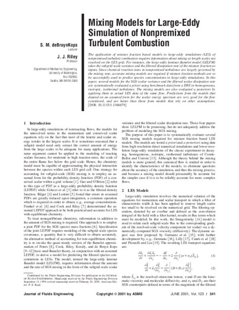Pdf Mixing Models For Large Eddy Simulation Of Nonpremixed Turbulent Combustion