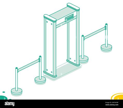Isometric Airport Security Metal Detector Gate With Portable Ribbon Barriers Vector