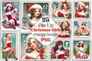 Pin Up Christmas Girl Postage Stamps Graphic By Revolutioncraft Creative Fabrica