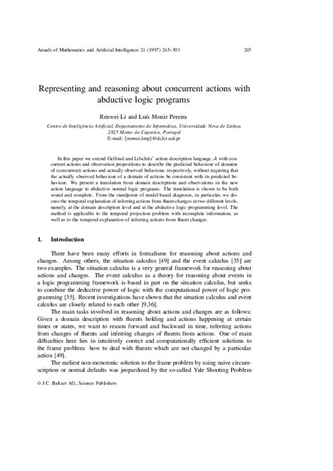 Pdf Representing And Reasoning About Concurrent Actions With Abductive Logic Programs