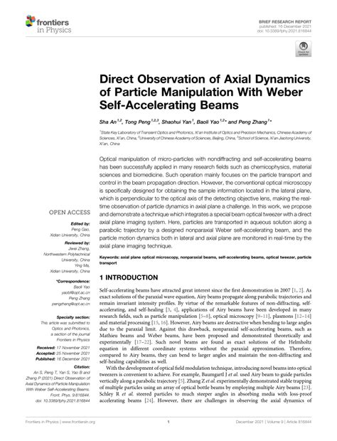 Pdf Direct Observation Of Axial Dynamics Of Particle Manipulation With Weber Self Accelerating