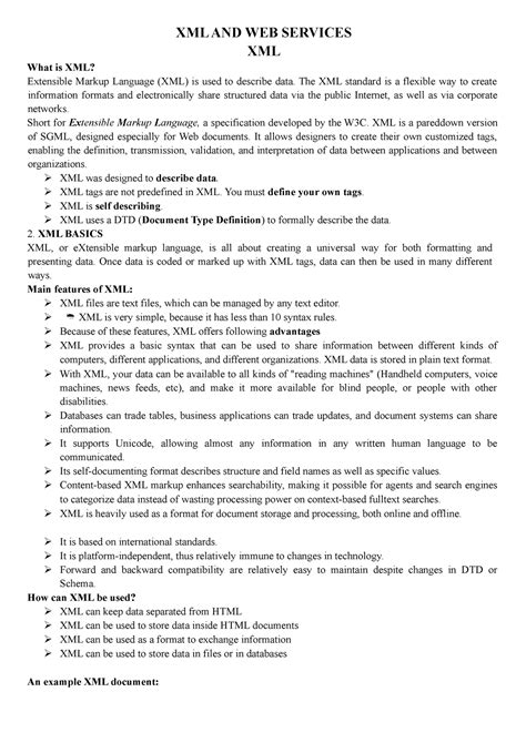 Xml And Web Services Notes Xml And Web Services Xml What Is Xml