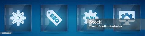 웹 사이트 통계 Seo 최적화 Ui 또는 Ux 설계 및 개발을 설정합니다 정사각형 유리 패널 벡터 개념에 대한 스톡 벡터 아트 및 기타 이미지 Istock