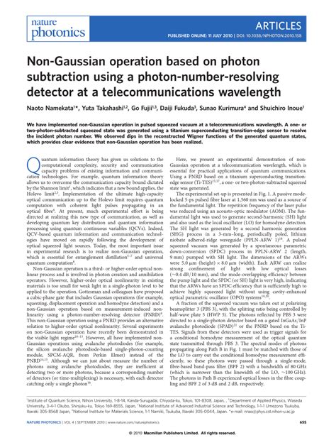 Pdf Non Gaussian Operation Based On Photon Subtraction Using A Photon