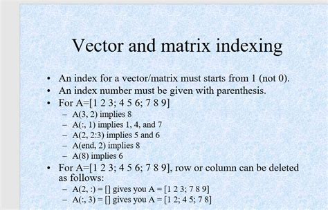 solved vector and matrix indexing an index for a