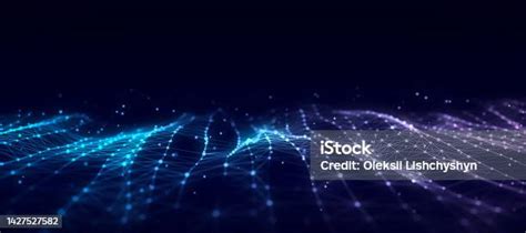 Wave Of Particles And Lines Big Data Visualization Abstract Background With A Dynamic Wave 3d