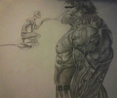 Hulk And Spiderman Drawing By Heather Blickley