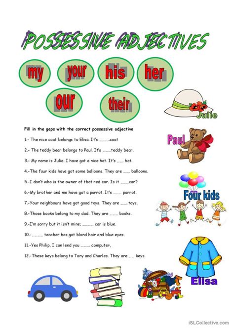 Possessive Adjectives Worksheet For Beginners