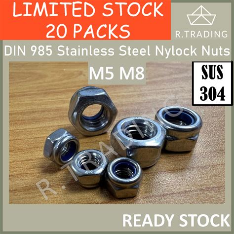 Limited Stock 20 Packs M5 M8 100pcs Din 985 Nylon Lock Hex Nut