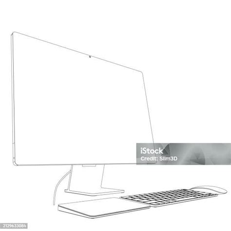 Monitor Pc Mockup Outline Thin Frame Monitor Or Pc With Mouse And
