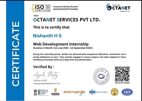 Webdeveloper Internship Techcareer Octanet Nishanth H S