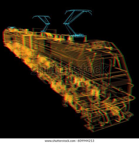 Train3d Illustration Anaglyph View Redcyan Glasses Stock Illustration