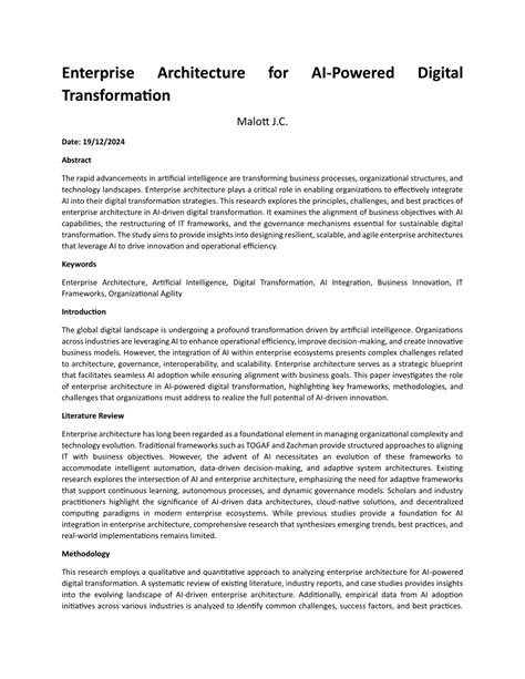 Pdf Enterprise Architecture For Ai Powered Digital Transformation