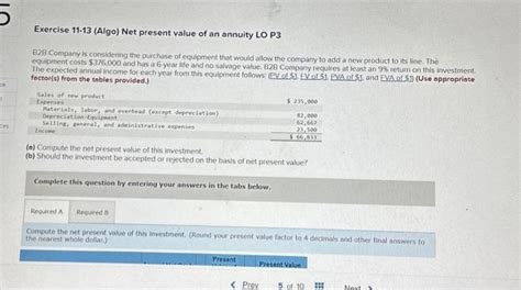 solved exercise 11−13 algo net present value of an annuity