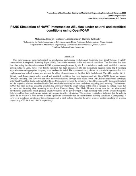 Pdf Rans Simulation Of Hawt Immersed On Abl Flow Under Neutral And Stratified Conditions Using
