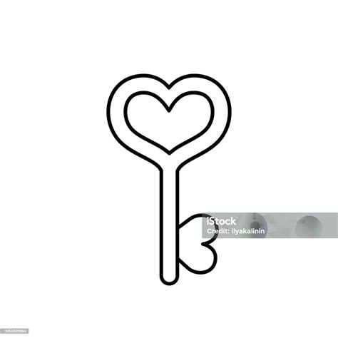 Heart Shaped Key Vector Line Editable Outline Stroke Stock Illustration