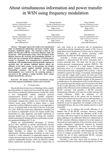 Pdf About Simultaneous Information And Power Transfer In Wsn Using Frequency Modulation