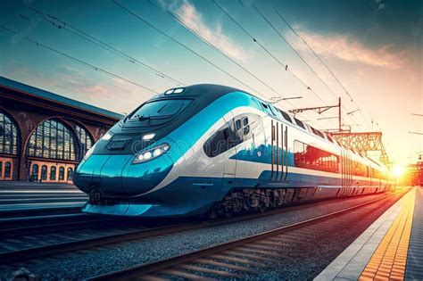 High Speed Railway Transport Approaching Stop With Passengers Stock Illustration Illustration