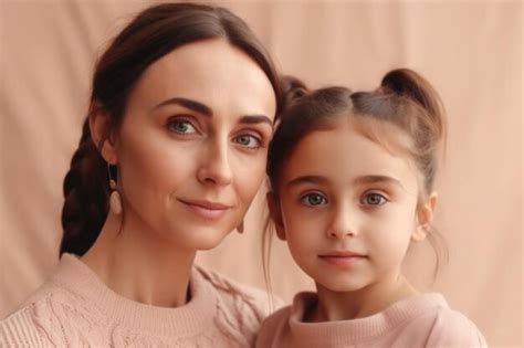 Premium Ai Image Mother And Daughter Portrait On Pink Background