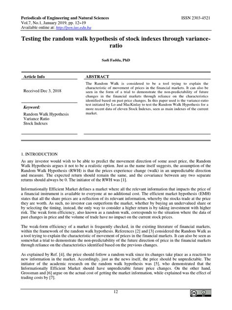 testing the random walk hypothesis of stock indexes through variance