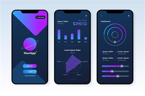 Premium Vector Gradient Dark Mode App Template