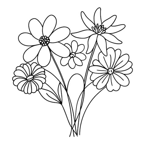 연속 라인 드로잉 꽃 디자인 컬러링 터 일러스트레이션 프리미엄 벡터
