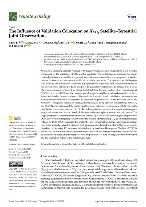 Pdf The Influence Of Validation Colocation On Xco2 Satellite