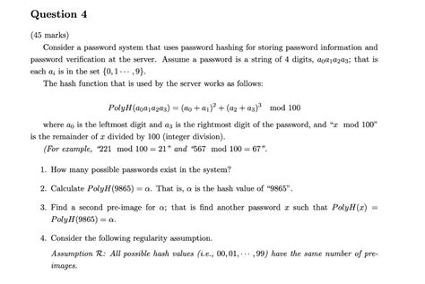 Solved 45 Marks Consider A Password System That Uses