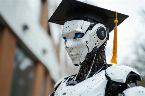 Humanoid Robot Wearing Graduation Cap Symbolizing The Role Of Ai In Transforming Education And