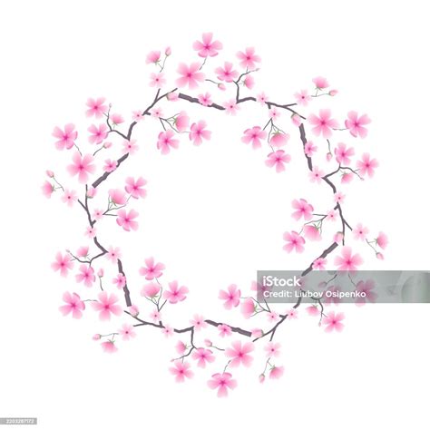 벚꽃이 있는 장식 프레임 꽃 화환 인사말 카드 배너 결혼식에 대 한 식물 배경 흰색 배경막에 격리된 편집 가능한 벡터 일러스트레이션 0명에 대한 스톡 벡터 아트 및 기타