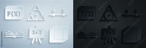 Set Chalkboard Graph Schedule Chart Diagram Open Book Geometric Figure Cube Triangle Math