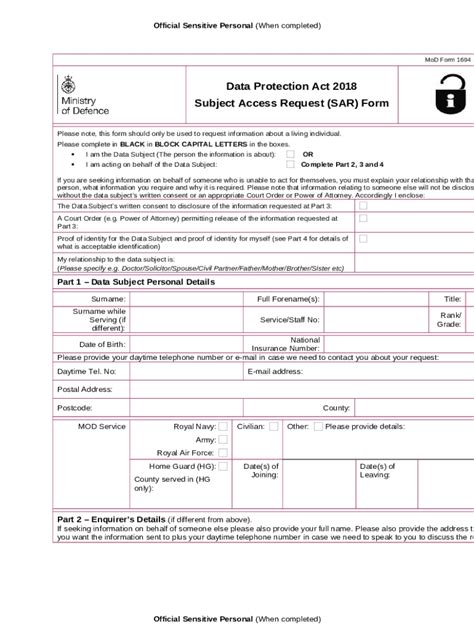 Data Protection Act 2018 Subject Access Request Sar Doc Template