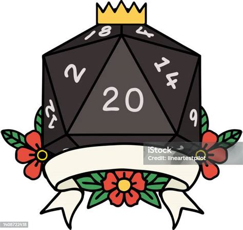 자연 20 치명타 D20 주사위 롤 그림 굴리기에 대한 스톡 벡터 아트 및 기타 이미지 굴리기 문신 미술품 Istock