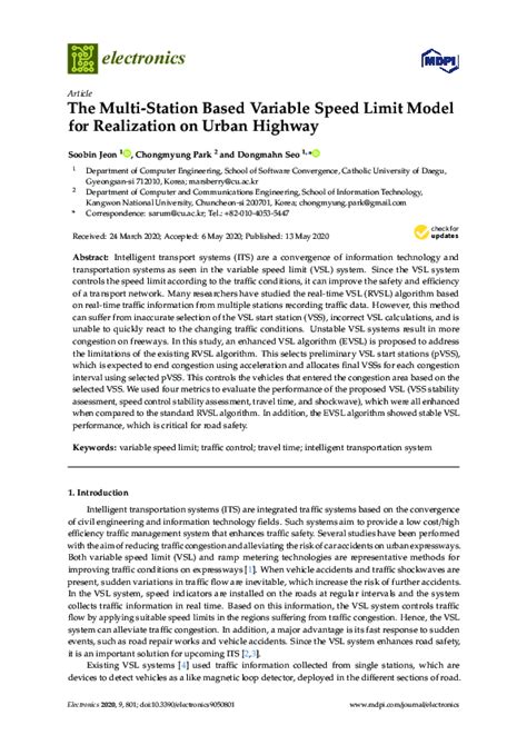 Pdf The Multi Station Based Variable Speed Limit Model For Realization On Urban Highway