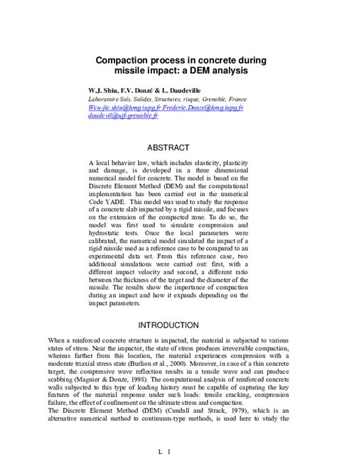 Pdf Compaction Process In Concrete During Missile Impact A Dem Analysis