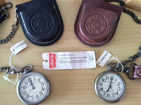 Original Vintage Levi Strauss Pocket Watch With Leather Case Metal