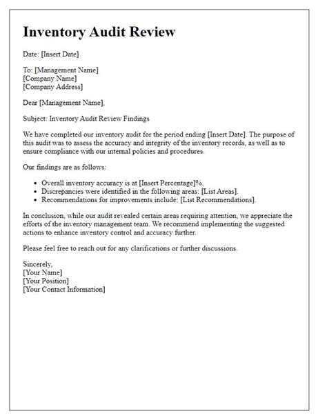 Letter Template For Inventory Audit Report Free Samples In Pdf Letterin